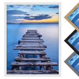 Strand Bild mit Rahmen Steg ins ruhige Meer