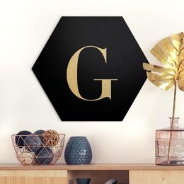 Hexagon-Alu-Dibond Bild Buchstabe Serif Schwarz G