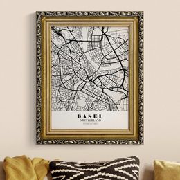 Gerahmtes Leinwandbild Stadtplan Basel - Klassik