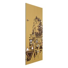 Bilderwelten Alu Dibond Outdoor Bild Tiere gold Abstrakt wetterfest - Indianische Eule - Deko Wohnzimmer Schlafzimmer