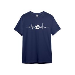 PAULGOS Kinder T-Shirt, Herzschlag mit Fu&szlig;ball in Navi-Blau | Gr.: 104