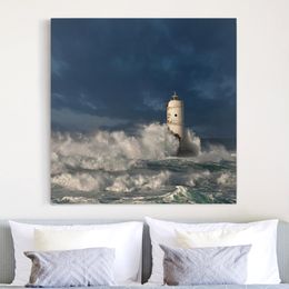 Bilderwelten Leinwandbild - Quadrat Leuchtturm auf Sardinien