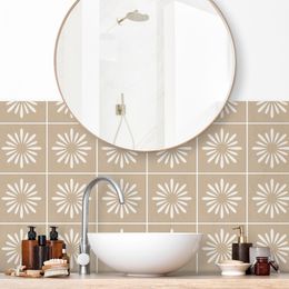 Wasserfeste Wandverkleidung Bad - Fliesen mit Blumen Beige - Wandpaneel statt Fliesen modern Fliesenoptik beige