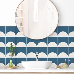 Wasserfeste Wandverkleidung Bad - Fliesen mit Halbkreisen Blau - Wandpaneel statt Fliesen Geometrisch Abstrakt Fliesenoptik blau