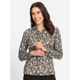 WITT Damen Poloshirt mit kurzer Knopfleiste, taupe-graphit-bedruckt, Größe 54