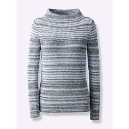 WITT Damen Langarm-Pullover mit Kelchkragen, rauchblau-ecru-meliert, Gr&ouml;&szlig;e 40