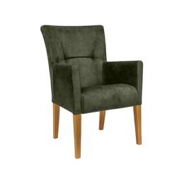 Armlehnstuhl Home Affaire "King", grün (waldgrün, eiche natur), B:60cm H:92cm T:65cm, Massivholz, Polyester, Stühle, Esszimmerstuhl mit Knopfheftung