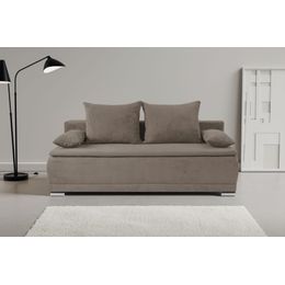 Schlafsofa WERK2 "Biggi komfortabel & elegant, Schlaffunktion, Bettkasten, Breite 206 cm", beige (greige), B:206cm H:88cm T:91cm, 95% Polyester, 5% Nylon, Sofas, Schlafsofa, inkl. losen Kissen, Struktur weich ASTON, greige