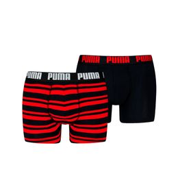 Boxershorts Puma "Puma MEN EVERYDAY STRIPED BOXERS 2P", Herren, Gr. L, rot (rot, schwarz), Obermaterial: 95% Baumwolle, 5% Elasthan, normal, Unterhosen, mit kontrastfarbigem Schriftzug