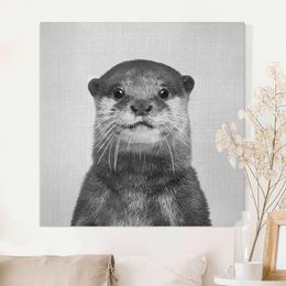 Bilderwelten Leinwandbild Tiere Motiv Kunstdruck schwarz weiss - Otter Oswald Schwarz Wei&szlig; - Wandbild XXL Kinderzimmer Baby M&auml;dchen Jungen