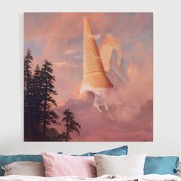 Bilderwelten Leinwandbild Natur Vintage Kunstdruck rosa - Eisberg - Landschaft XXL Wohnzimmer Schlafzimmer