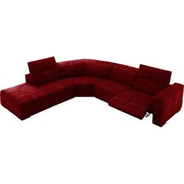 Egoitaliano Ecksofa »Sauvanne, Designsofa der Extraklasse, elegant und bequem« wahlweise mit elektrischer Relaxfunktion, Kopfteilverstellung kirschrot
