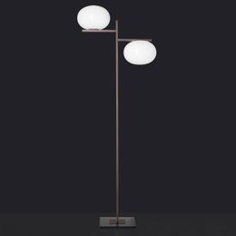 Oluce Stehleuchte Alba, bronze, weiß, 2-fl., Glas, Metall