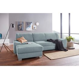 Ecksofa DOMO collection "Anzio L-Form, whlw. Bettfunktion, Federkern, hochwertig, Breite 271 cm", gr&uuml;n (mint), B:271cm H:85cm T:160cm, Sofas, Ecksofa, Mit Bettfunktion, Recamiere links, Struktur fein, mint