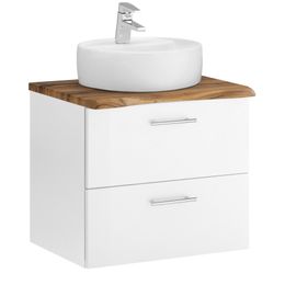 Waschtisch Welltime "Trento in verschiedenen Ausführungen inkl. Waschbecken", weiß (weiß, hochglanz, eiche m. baumkante, weiß hochglanz), Waschtische, Becken weiß, B/H/T: 60cm x 52cm x 46cm, Badmöbel in Breite 60 cm, Badschrank Waschplatz mit 2 Schubladen, B:60cm H:52cm T:46cm