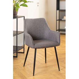 Esszimmerstuhl ACTONA GROUP "Lizzy Armlehnstuhl", braun (graubraun), B:59cm H:85cm T:59cm, 100% Polyester, Stühle, Stoff, schwarze Stahlbeine, Armlehne, 2er-Set, Sitzhöhe: 49 cm