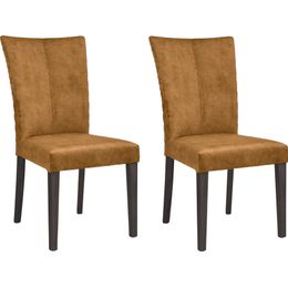 4-Fußstuhl LEONIQUE "Vence", gelb (gelbgold, wenge), B:46cm H:94,5cm T:59cm, Polyester, Stühle, mit Rautensteppung in der Rückenlehne, Beine aus massiver Buche