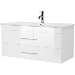Waschtisch Welltime "Florenz", weiß (weiß, weiß), B:100cm H:50cm T:46cm, MDF, Waschtische, Waschplatz mit 2 Auszügen und Softclose Breite 100cm