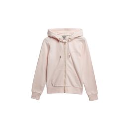 Kapuzensweatjacke Superdry "ESSENTIAL LOGO ZIPHOOD HB", Damen, Gr. L, pink (mauve morn pink), Sweatware, Obermaterial: 80% Baumwolle, 20% Polyester, unifarben, Casual, relaxed fit normal, Rundhals, Rippbündchen, Sweatjacken