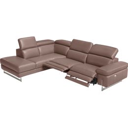 Ecksofa Egoitaliano "Candice, elegant, edel und bequem, erstklassiger Sitzkomfort, L-Form", beige (safari), B:278cm H:100cm T:221cm, LEDER BACIO hat eine weiche und wachsartige Hand mit halb undurchsichtigem Aussehen. Es handelt sich um ein Naturleder, das die urspr&uuml;nglichen Eigenschaften der Lederh&auml;ute nicht ver&auml;ndert. Das Vorhandensein von verheilten Narben, K&ouml;rnungsunterschiede, Falten, Adern, 
