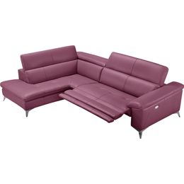 Ecksofa Egoitaliano "Martine, Multifunktionssofa mit Komfortfunktionen, edel und bequem", lila (violett), B:272cm H:96cm T:203cm, Leder NUVOLE (Echtes Rindsleder). Halbnat&uuml;rliches, halbnarbiges Rindsleder mit einer nat&uuml;rlichen K&ouml;rnung von 1, 2 bis 1, 4 mm. Dieses Leder hat eine weiche, wachsartige Haptik mit mattem Aussehen und einem Wolkeneffekt. Es handelt sich um ein Naturleder, das die urspr&uuml;n