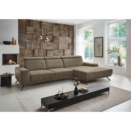 Ecksofa DIE PLANBAR, B:335cm H:89cm T:188cm, grau, Wohnzimmer, Sofas, "PN-EM22041 L-Form", wahlweise motorisches Canape oder Sitztiefenverstellung