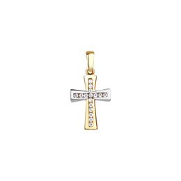 Vivance Damen Kettenanhänger "375/- Gelbgold bicolor Kreuz Zirkonia", one-size, Gold, 0,8 g, bunt, Gold, Schmuckanhänger