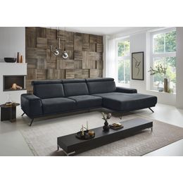 Ecksofa DIE PLANBAR, B:335cm H:89cm T:188cm, blau, Wohnzimmer, Sofas, "PN-EM22041 L-Form", wahlweise motorisches Canape oder Sitztiefenverstellung