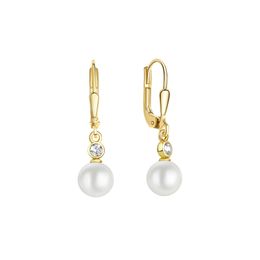 Vivance Damen Paar Ohrh&auml;nger "333/- Gelbgold Zirkonia und S&uuml;&szlig;wasserzuchtperle", one-size, Gold, gelb, Gold, Ohrringe