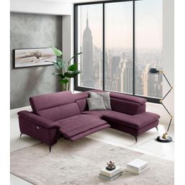 Ecksofa Egoitaliano "Martine, Multifunktionssofa mit Komfortfunktionen, edel und bequem", lila (plum), B:272cm H:96cm T:203cm, Sofas, Ecksofa, mit Ottomane, elektrischer Relaxfunktion und Kopfteilverstellung