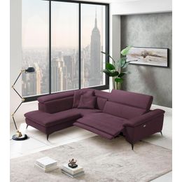 Ecksofa Egoitaliano "Martine, Multifunktionssofa mit Komfortfunktionen, edel und bequem", lila (plum), B:272cm H:96cm T:203cm, Sofas, Ecksofa, mit Ottomane, elektrischer Relaxfunktion und Kopfteilverstellung