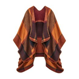 Lascana Damen Strickponcho, braun, kariert, Obermaterial: 100% Polyacryl, Pullover, Poncho in kuscheliger Qualität, Karotuch, Cape, Schal