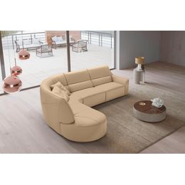 Ecksofa Egoitaliano "Puffy, extravagant & edel, Retro Designsofa, hoher Sitzkomfort, L-Form", beige (champagner), B:330cm H:88cm T:205cm, Leder &raquo;BULL&laquo; (echtes Rindsleder). Geschliffenes, pigmentiertes und behandeltes Rindsleder mit einer Dicke von 1, 3-1, 5 mm. Dieses Leder zeigt eine ziemlich weiche Hand mit einem halb undurchsichtigen Aussehen. Es handelt sich um ein gesch&uuml;tztes Leder. Eine leic