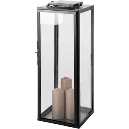 Kerzenlaterne Fink "SEVILLA", grau (grau, schwarz), B:30cm H:78cm T:30cm, Edelstahl, Glas, Kerzenhalter, Kerzenhalter, schwarz pulverbeschichtet, mit grauer Nylonkordel