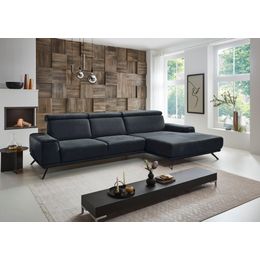 Ecksofa DIE PLANBAR, B:335cm H:89cm T:188cm, blau, Wohnzimmer, Sofas, "PN-EM22041 L-Form", wahlweise motorisches Canape oder Sitztiefenverstellung