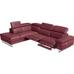 Ecksofa Egoitaliano "Candice, elegant, edel und bequem, erstklassiger Sitzkomfort, L-Form", rot (kirschrot), B:278cm H:100cm T:221cm, Leder &raquo;BULL&laquo; (echtes Rindsleder). Geschliffenes, pigmentiertes und behandeltes Rindsleder mit einer Dicke von 1, 3-1, 5 mm. Dieses Leder zeigt eine ziemlich weiche Hand mit einem halb undurchsichtigen Aussehen. Es handelt sich um ein gesch&uuml;tztes Leder. Eine leichte 