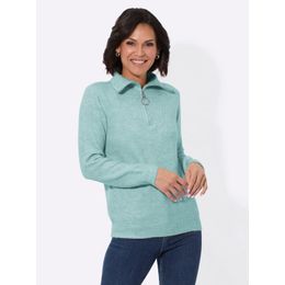 WITT Damen Polopullover mit Rei&szlig;verschluss, mint-meliert, Gr&ouml;&szlig;e 40