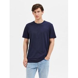 Selected Homme Herren Rundhalsshirt "SLHASPEN SS O-NECK TEE NOOS", blau, Gr. XXL, unifarben, Jersey, Obermaterial: 100% Baumwolle, Shirts