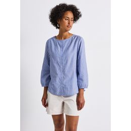 Street One Damen Shirtbluse, blau, Gr. 46, gestreift, Web, 97% Baumwolle, 3% metallisierte Fasern, Blusen, mit Knopfleiste