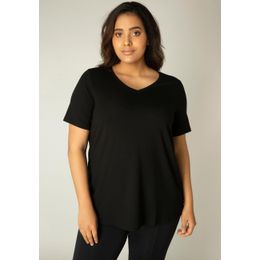 Damen T-Shirt "Alba", schwarz, Gr. 54, Base Level Curvy, unifarben, Single Jersey, Obermaterial: 94% Viskose, 6% Elasthan, Shirts, mit V-Ausschnitt