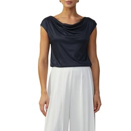 Damen T-Shirt, blau, Gr. 46, s.Oliver BLACK LABEL, unifarben, Interlock, Obermaterial: 100% Viskose, Shirts, mit Wasserfall-Ausschnitt