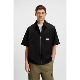 HUGO BLUE Herren Kurzarmhemd "Ekyz", schwarz, Gr. L, unifarben, Web, Obermaterial: 100% Baumwolle, Hemden, mit Rei&szlig;verschluss