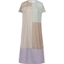 Damen A-Linien-Kleid in Leinen-Optik ecru-beige-bedruckt, Gr&ouml;&szlig;e 44