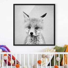 Bilderwelten Bild mit Rahmen Baby Fuchs Fritz Schwarz Wei&szlig;
