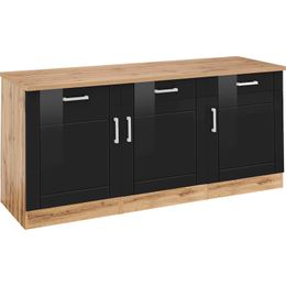 KOCHSTATION Unterschrank »KS-Tinnum« 180 cm breit, Metallgriffe, MDF Fronten, 3 Schubkästen, 3 Türen schwarz wotaneiche