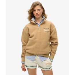 Superdry Damen Country Club Fleece-sweatshirt mit Halblangem Rei&szlig;verschluss Beige - Gr&ouml;&szlig;e: 42 21026235006805YE020