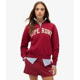 Superdry Damen Athletic Essentials Sweatshirt mit Applikation und Halbrei&szlig;verschluss Rot - Gr&ouml;&szlig;e: 44 2102623500702ZUD025