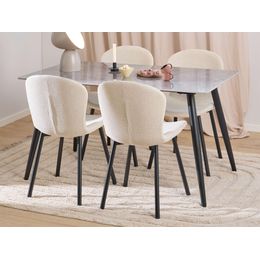 Esszimmer-Set ACTONA GROUP "Essgruppe, Speisetisch mit Stühlen", grau, B:140cm H:75cm T:80cm, Stahl, Kastenmöbel-Sets, Rechteckig Esstisch + 4x Stühle, grau keramik, beige,140x80x75cm