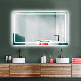 HOKO ANTIBESCHLAG LED Badspiegel 100x60cm+Uhr+Lichtwechsel Warmweiß-Kaltweiß-Neutral. Licht mit Touch Schalter/Wandschalter einschaltbar. Bochum