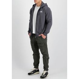 Herren Kapuzensweatshirt "Basic Zip Hoody SL", grau, Gr. XL, Alpha Industries, unifarben, angeraute Sweatware, Obermaterial: 80% Baumwolle, 20%